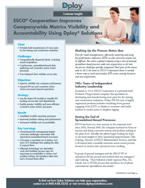 ESCO® Corporation Improves Companywide Metrics Visibility and ...