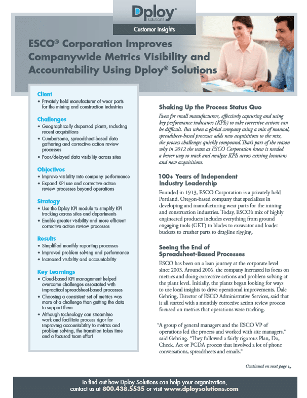 ESCO® Corporation Improves Companywide Metrics Visibility and ...